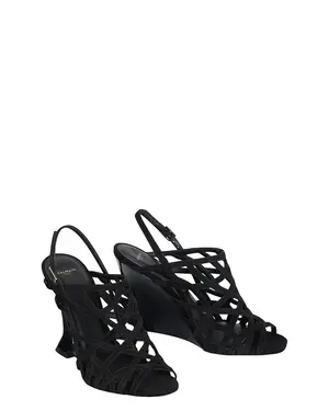 Balmain Wedge Cage Sandals In Suede - Black