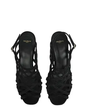 Balmain Wedge Cage Sandals In Suede