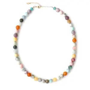 Kris Nations Mixed Gemstone Baller Necklace - Blue/gray/pink/yellow
