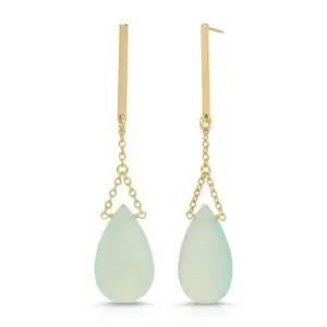 HEATHER HAWKINS Hold On Faceted Gemstone Post Back Cocktail Earrings Gold-filled Aqua Chaledony - Blue