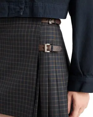 Prada Checked Wool Miniskirt - Blue