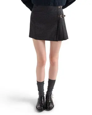 Prada Checked Wool Miniskirt - Blue