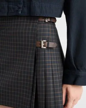 Prada Checked Wool Miniskirt - Navy