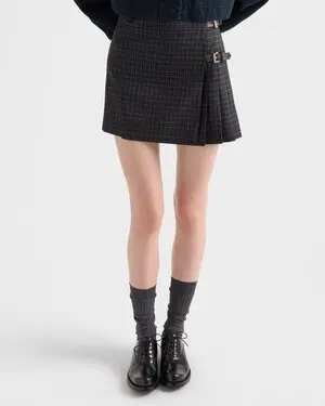 Prada Checked Wool Miniskirt - Navy