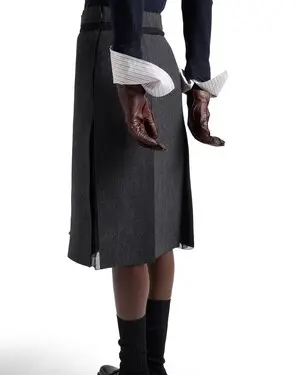 Prada Double Wool Midi Skirt With Chiffon Inserts - Grey