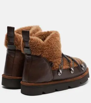 Brunello Cucinelli Monili Leather And Shearling Lace-up Boots