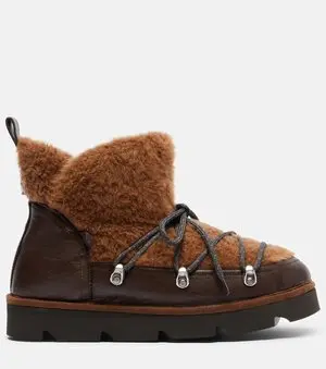 Brunello Cucinelli Monili Leather And Shearling Lace-up Boots