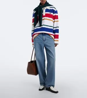 AMI Paris Striped Oversized Cotton Polo Shirt