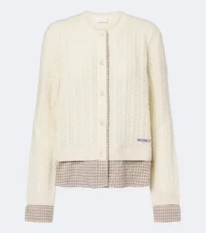 Moncler Cable-knit Checked Wool And Cashmere Cardigan
