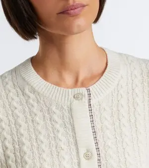 Moncler Cable-knit Checked Wool And Cashmere Cardigan