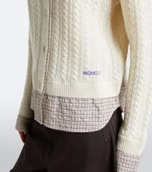 Moncler Cable-knit Checked Wool And Cashmere Cardigan