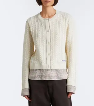 Moncler Cable-knit Checked Wool And Cashmere Cardigan