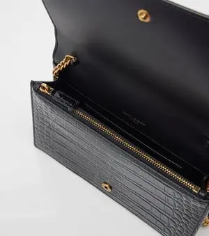 Saint Laurent Cassandre Croc-effect Leather Chain Wallet