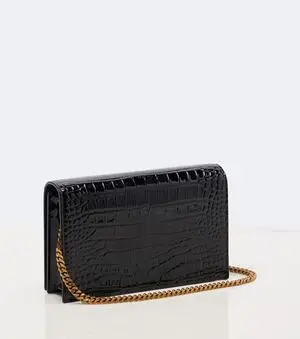 Saint Laurent Cassandre Croc-effect Leather Chain Wallet