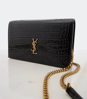 Saint Laurent Cassandre Croc-effect Leather Chain Wallet