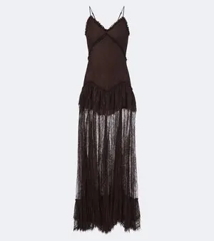 DE LA VALI Kala Tiered Ruffled Lace Maxi Dress - Brown