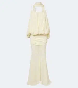 DE LA VALI Inara Gathered Chiffon Maxi Dress - Yellow