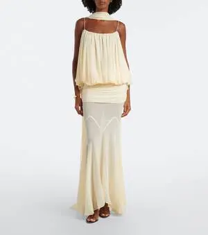 DE LA VALI Inara Gathered Chiffon Maxi Dress