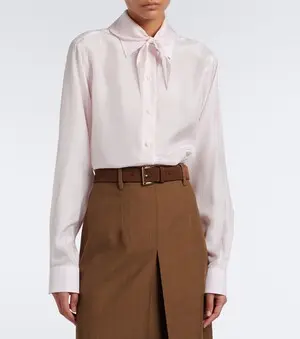 Prada Tie-neck Silk Poplin Blouse