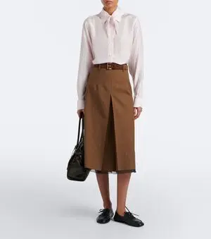 Prada Tie-neck Silk Poplin Blouse