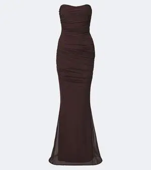 Retrofete Isadore Draped Strapless Mesh Dress