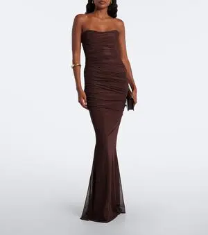 Retrofete Isadore Draped Strapless Mesh Dress
