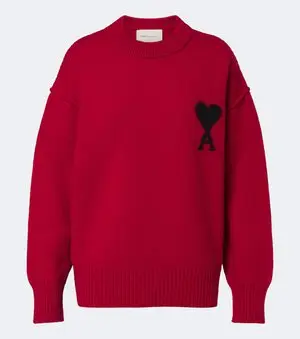 AMI Paris AMI De Coeur Virgin Wool Sweater Red
