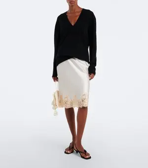 DÔEN Elouvette Lace-trimmed Silk Satin Midi Skirt