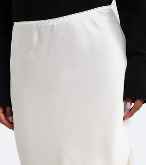 DÔEN Elouvette Lace-trimmed Silk Satin Midi Skirt