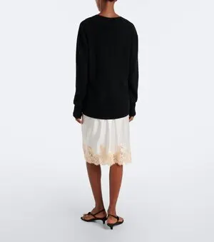 DÔEN Elouvette Lace-trimmed Silk Satin Midi Skirt