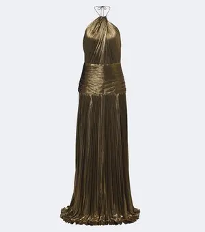 Retrofete Thalia Plissé Halterneck Lamé Gown