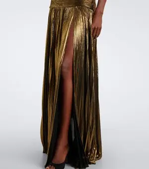 Retrofete Thalia Plissé Halterneck Lamé Gown
