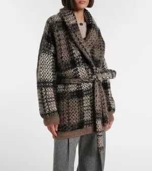 Brunello Cucinelli Checked Sequined Wrap Cardigan
