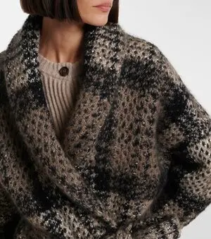 Brunello Cucinelli Checked Sequined Wrap Cardigan