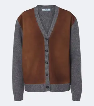 Prada Suede-trimmed Virgin Wool Cardigan