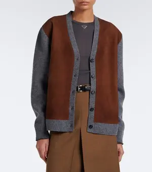 Prada Suede-trimmed Virgin Wool Cardigan
