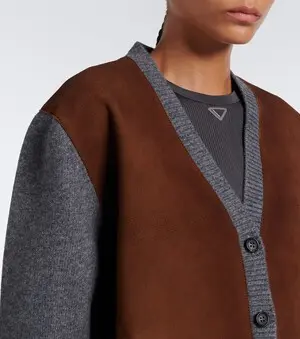Prada Suede-trimmed Virgin Wool Cardigan