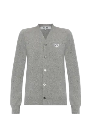 Play Comme Des Garcon Wool Cardigan With Logo Patch - Grey