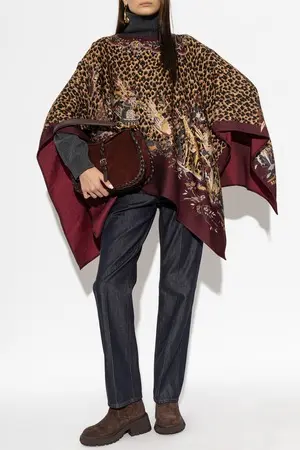 Etro Wool Poncho With Animal Motif