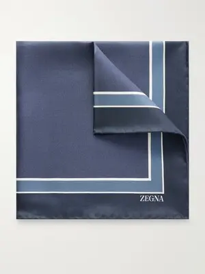 Zegna Printed Silk-twill Pocket Square - Blue