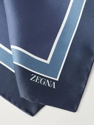 Zegna Printed Silk-twill Pocket Square - Blue