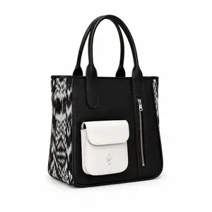 BELLA SOUL Black / White Cuero Tote Belize - Black/white