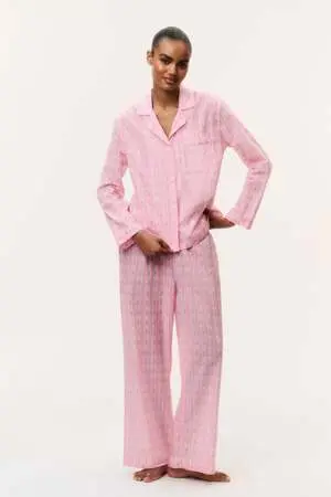 LoveShackFancy Sana Cotton Pj Set - Strawberry Macaroon