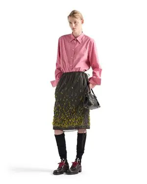 Prada Poplin Shirt With Embroidered Logo - Pink
