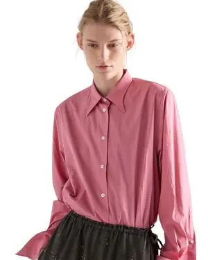 Prada Poplin Shirt With Embroidered Logo - Pink