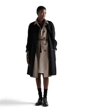 Prada Single-breasted Houndstooth Check Wool Coat