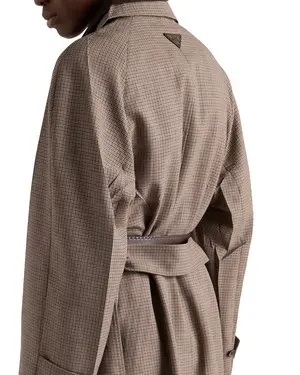 Prada Single-breasted Houndstooth Check Wool Coat