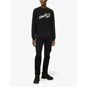 Moncler Scribble Logo-print Long-sleeve Cotton T-shirt - Black