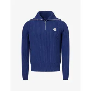 Moncler Logo-print Quarter-zip Ribbed Knit Jumper