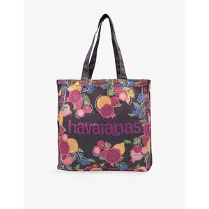 Havaianas Floral Branded Cotton-blend Beach Bag Xl - Black